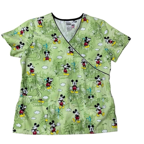 Disney | Tops | Disney Mickey Mouse Green Nursing Scrubs Top Medium ...